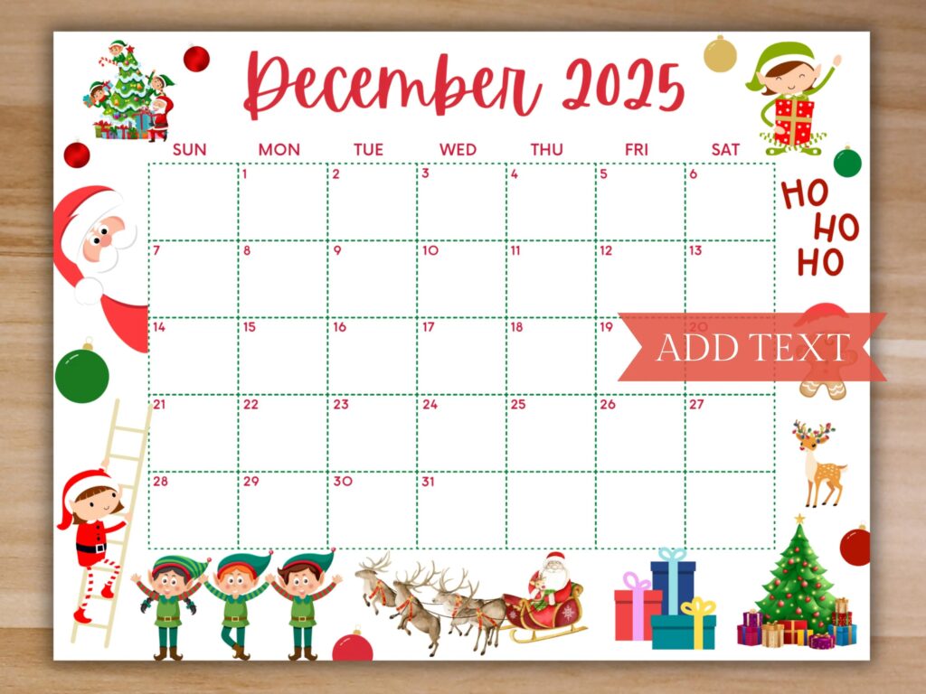 December Christmas 2025 Blank Calendar - 2025 Free Blank Calendar Pages